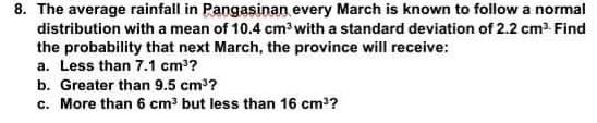 Solved The average rainfall in Pasig City every March is | Chegg.com