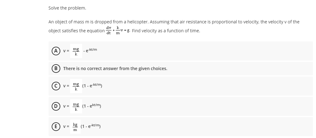 Solved Solve the problem. An object of mass m is dropped | Chegg.com