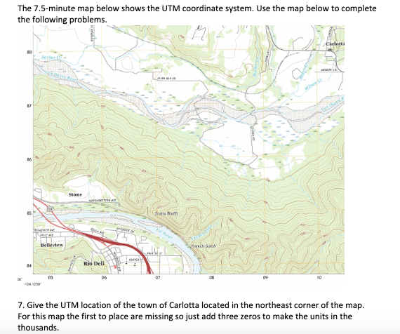 The 7.5-minute map below shows the UTM coordinate | Chegg.com