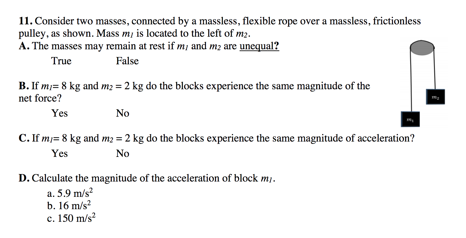 Solved 11. Consider two masses, connected by a massless, | Chegg.com