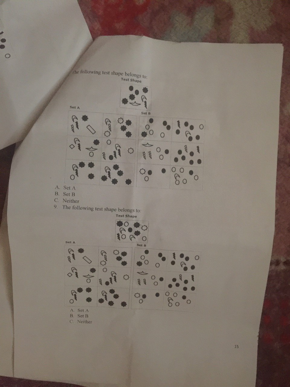 Solved the following test shape belongs to: Test Shape. SetA | Chegg.com