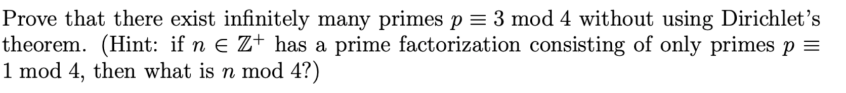 Solved Prove That There Exist Infinitely Many Primes P≡3mod4