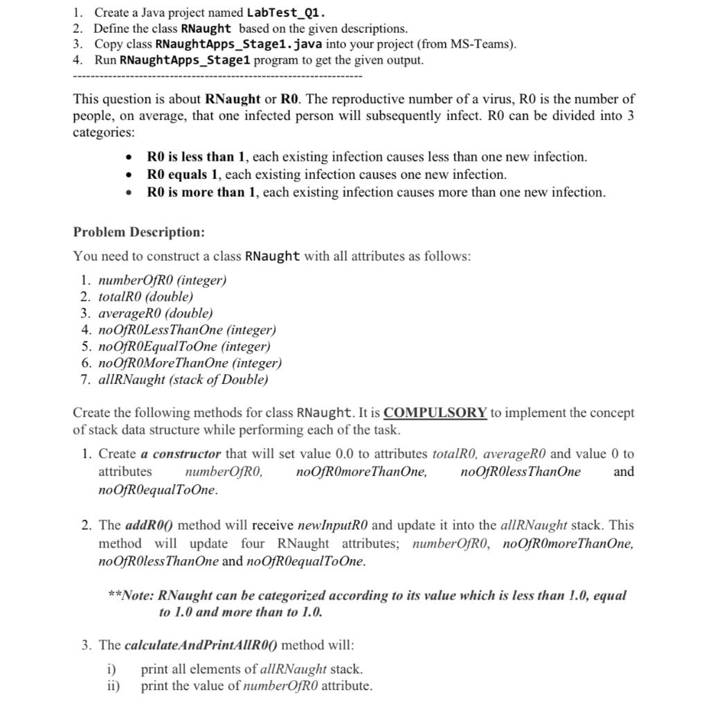 1. Create a Java project named LabTest_Q1. 2. Define | Chegg.com