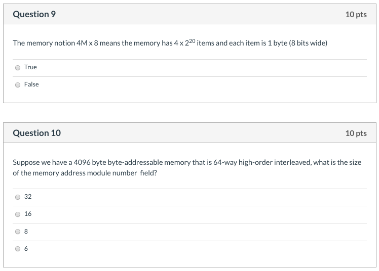 Solved Question 9 10 pts The memory notion 4M X 8 means the | Chegg.com