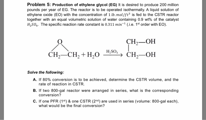 Solved Problem 5: Production of ethylene glycol (EG) It is | Chegg.com