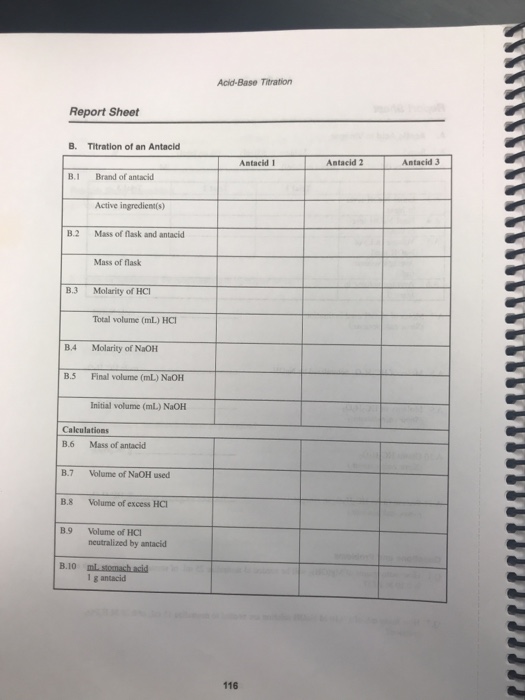 Acid-Base Titration Report Sheet B. Titration of an | Chegg.com