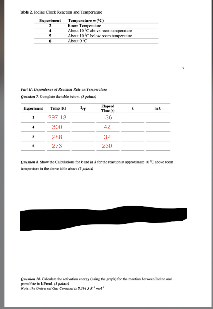 Table 2. Iodine Clock Reaction and Temperature | Chegg.com