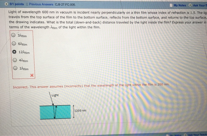 Solved Light of wavelength 600 nm in vacuum is incident | Chegg.com