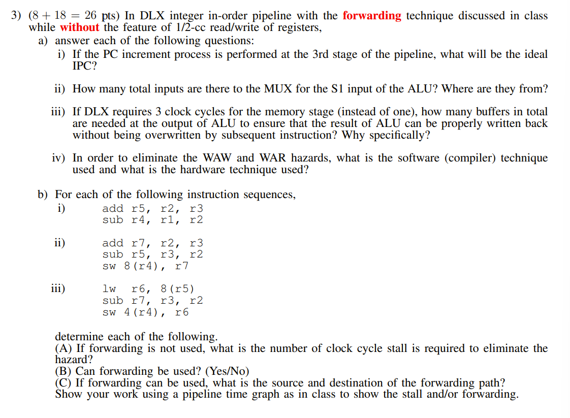 Solved \\( (8+18=26 \\) pts) In DLX integer in-order | Chegg.com