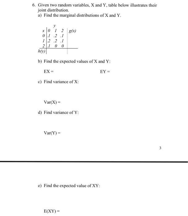 Solved 6. Given two random variables, X and Y, table below | Chegg.com