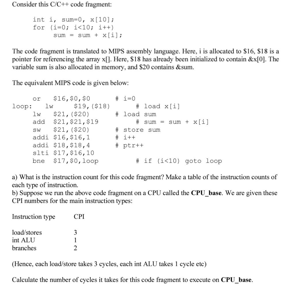 Solved Consider this C/C++ code fragment: int i, sum=0, | Chegg.com