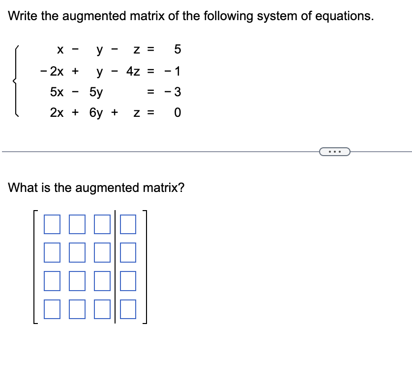 Solved Write the augmented matrix of the following system of | Chegg.com