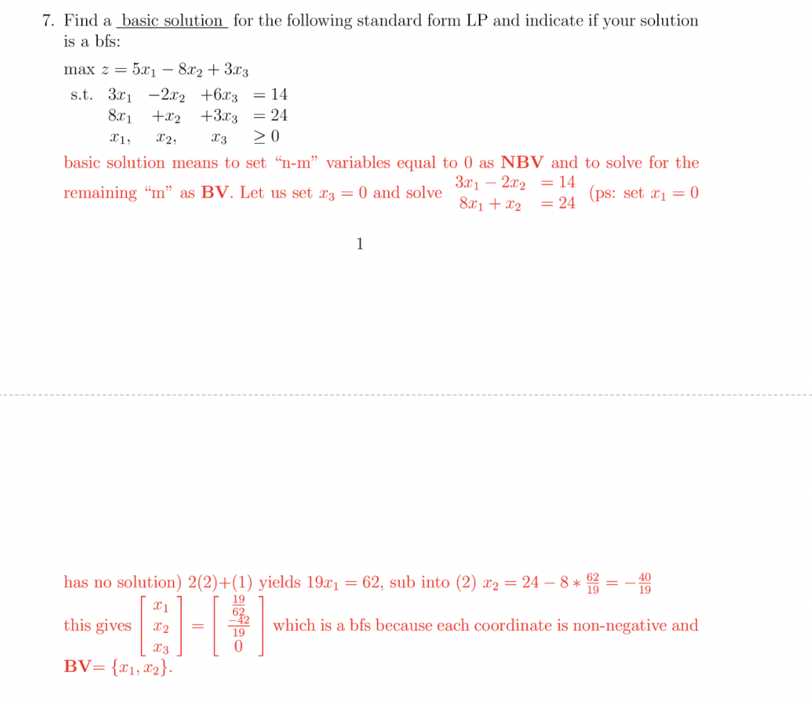 Solved 7. Find a basic solution for the following standard | Chegg.com