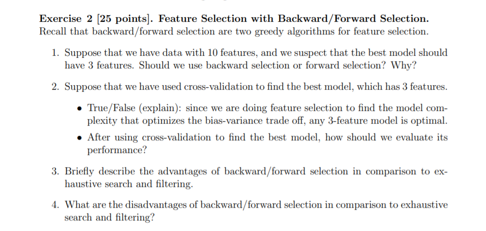 Solved Exercise 2 (25 points). Feature Selection with | Chegg.com