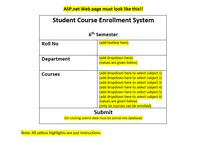 Make course enrollment system (as shown below) in | Chegg.com