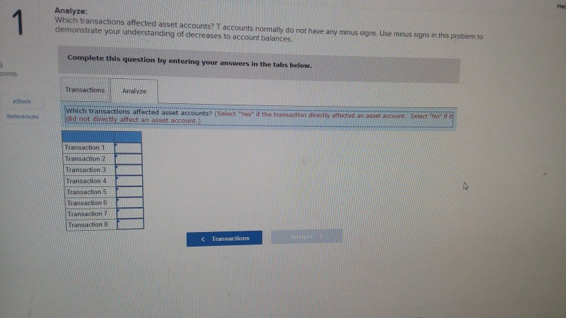 Analyze: Which transactions affected asset accounts? | Chegg.com
