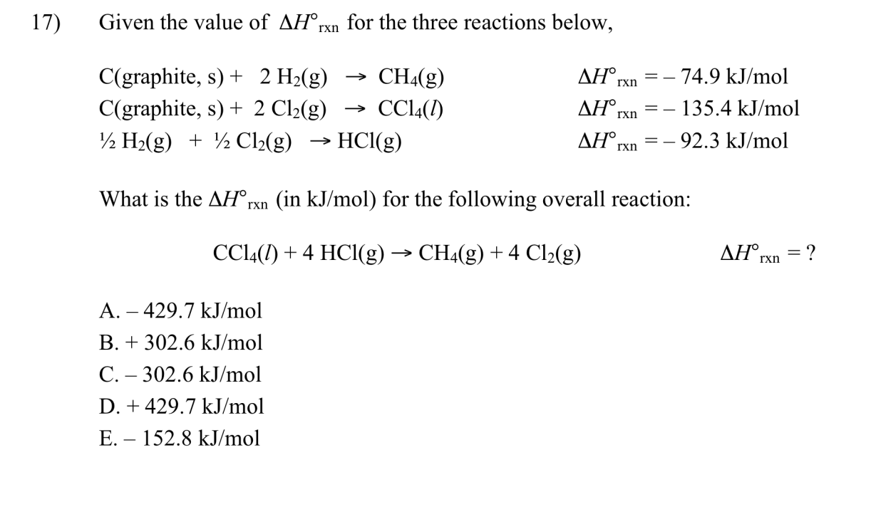 Solved Given the value of ΔH∘rxn for the three reactions | Chegg.com