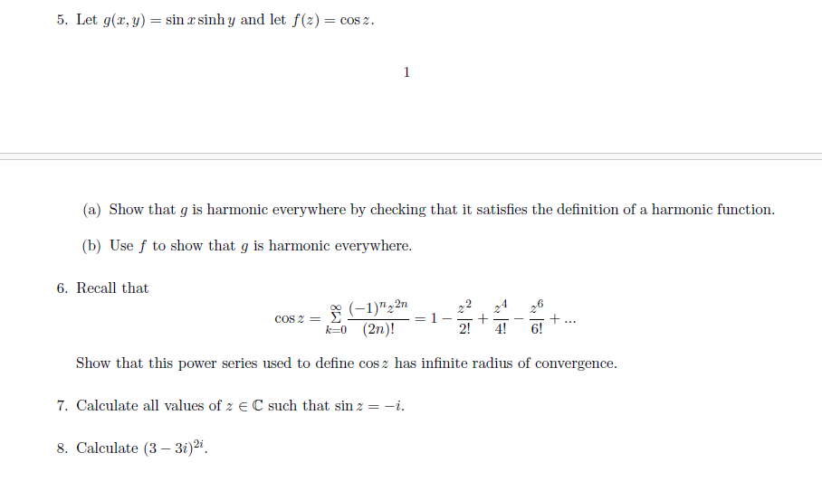 Solved (a) ﻿Show that g is ﻿harmonic everywhere by ﻿checking | Chegg.com