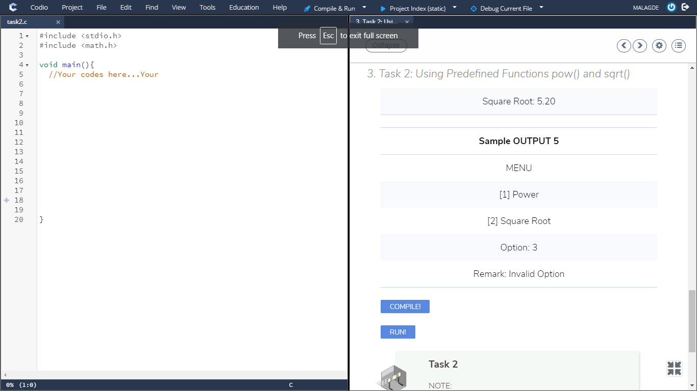 Solved Codio Project File Edit Find View Tools Education | Chegg.com