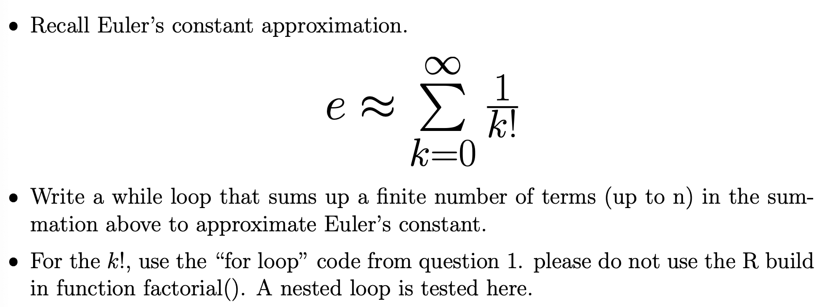 Recall Euler's constant approximation. e 1 eň Σ k! | Chegg.com