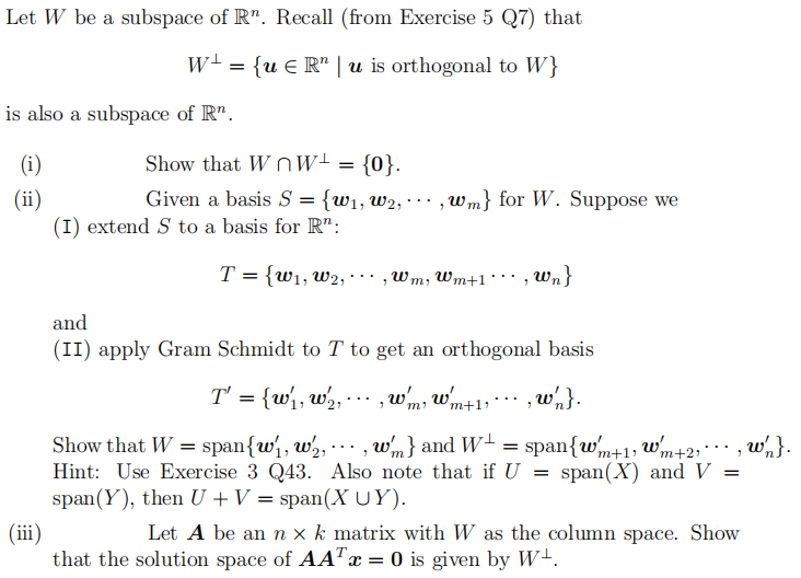Solved It is about the perpendicular space. for (ii), the | Chegg.com