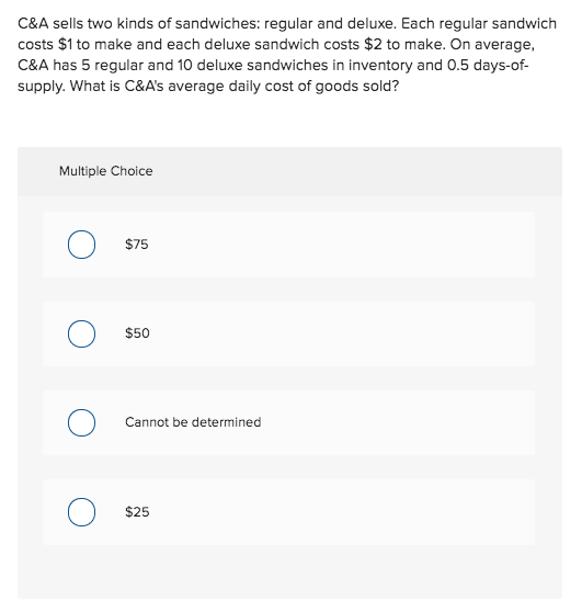 Solved C&A sells two kinds of sandwiches: regular and | Chegg.com