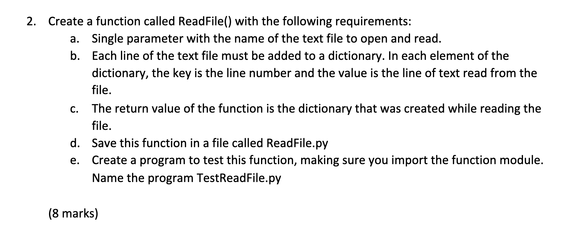 Solved 2 Create A Function Called Readfile With The 2499