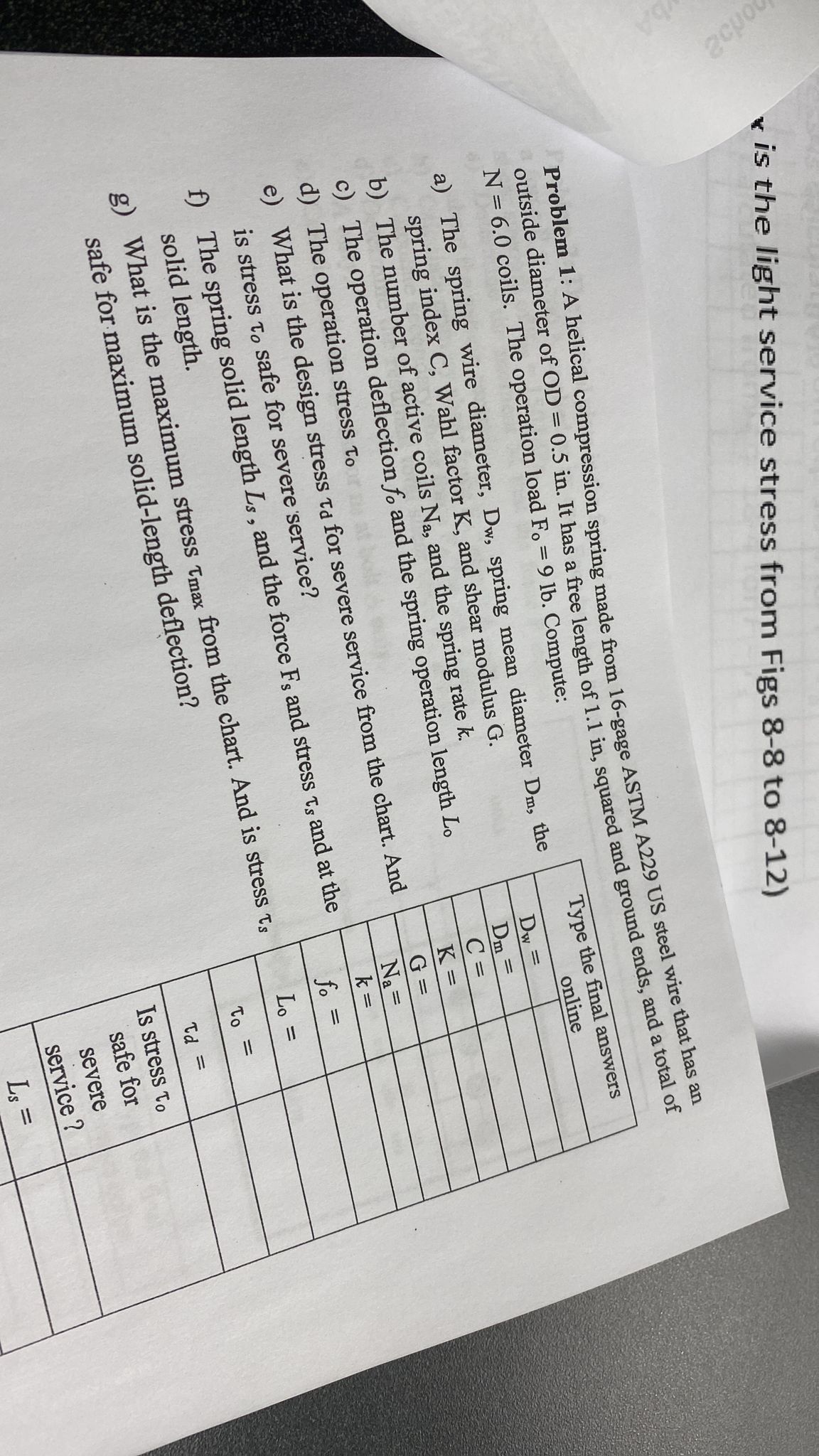 Solved Problem 1: A helical compression spring made from | Chegg.com