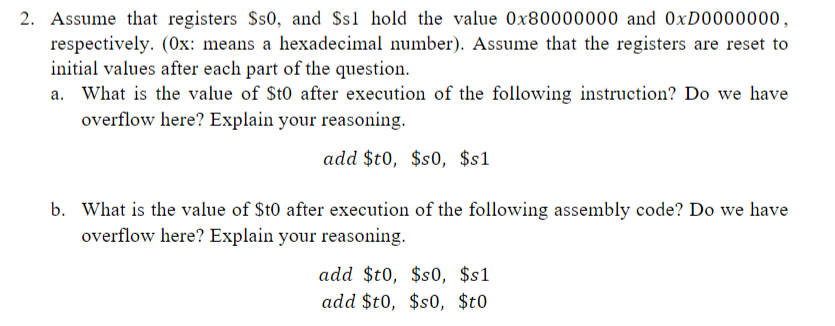 Solved 2. Assume that registers $s0, and $s1 hold the value | Chegg.com