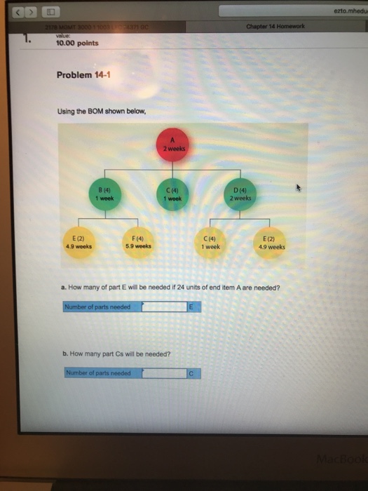 Solved 10.00 points Problem 14-1 Using the BOM shown below, | Chegg.com
