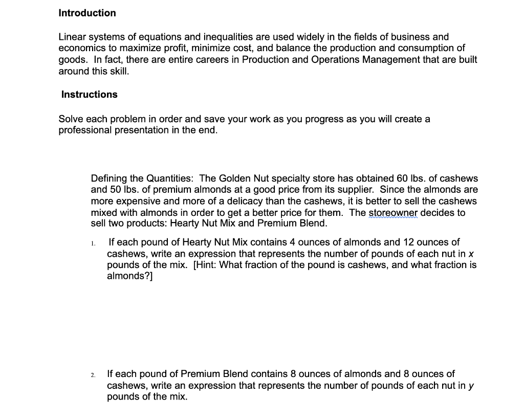 Solved Introduction Linear systems of equations and | Chegg.com