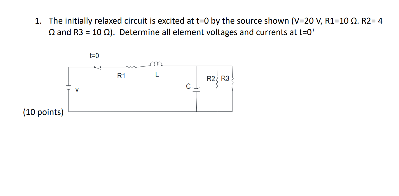 Solved 1. The initially relaxed circuit is excited at t=0 by | Chegg.com