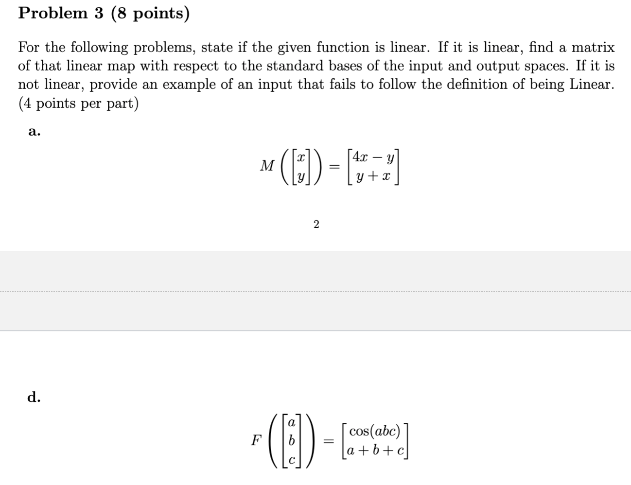 Solved Problem 3 (8 points) For the following problems, | Chegg.com