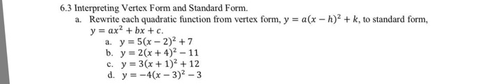 Solved Interpreting Vertex Form and Standard Form. a. | Chegg.com