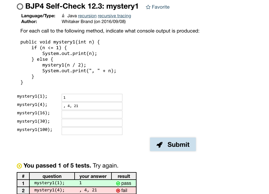 Solved O BJP4 Self-Check 12.3: mystery1 Favorit | Chegg.com