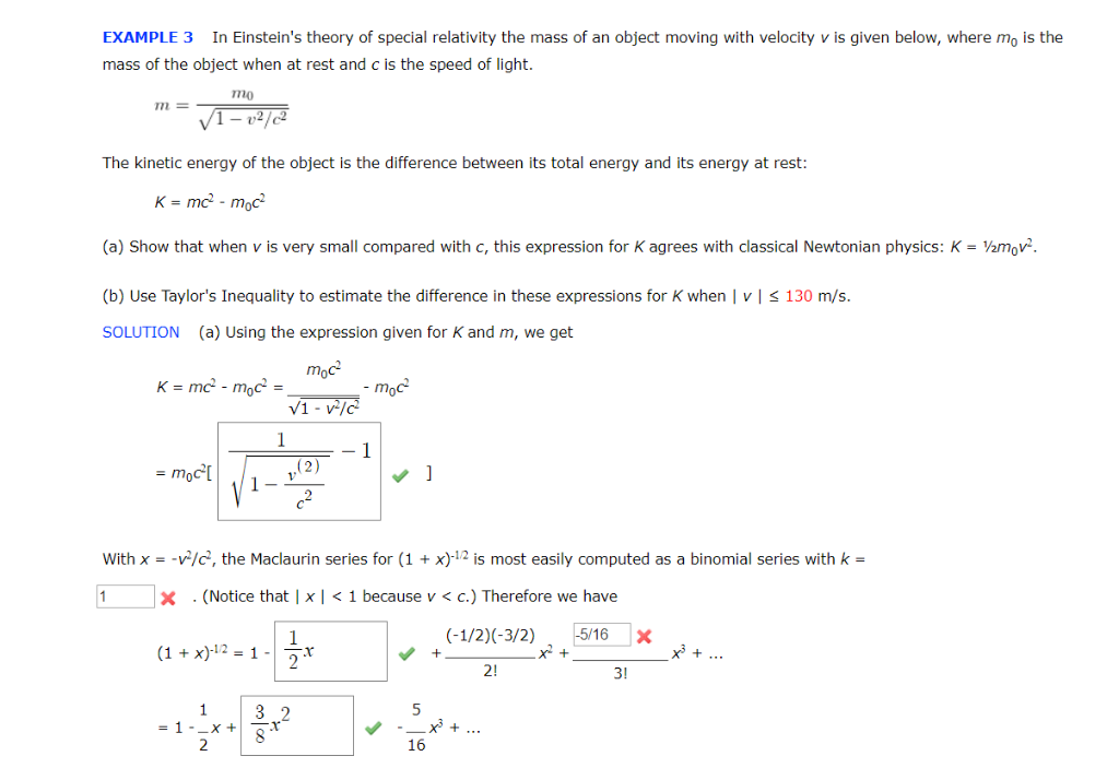 Solved EXAMPLE 3 In Einstein's theory of special relativity | Chegg.com