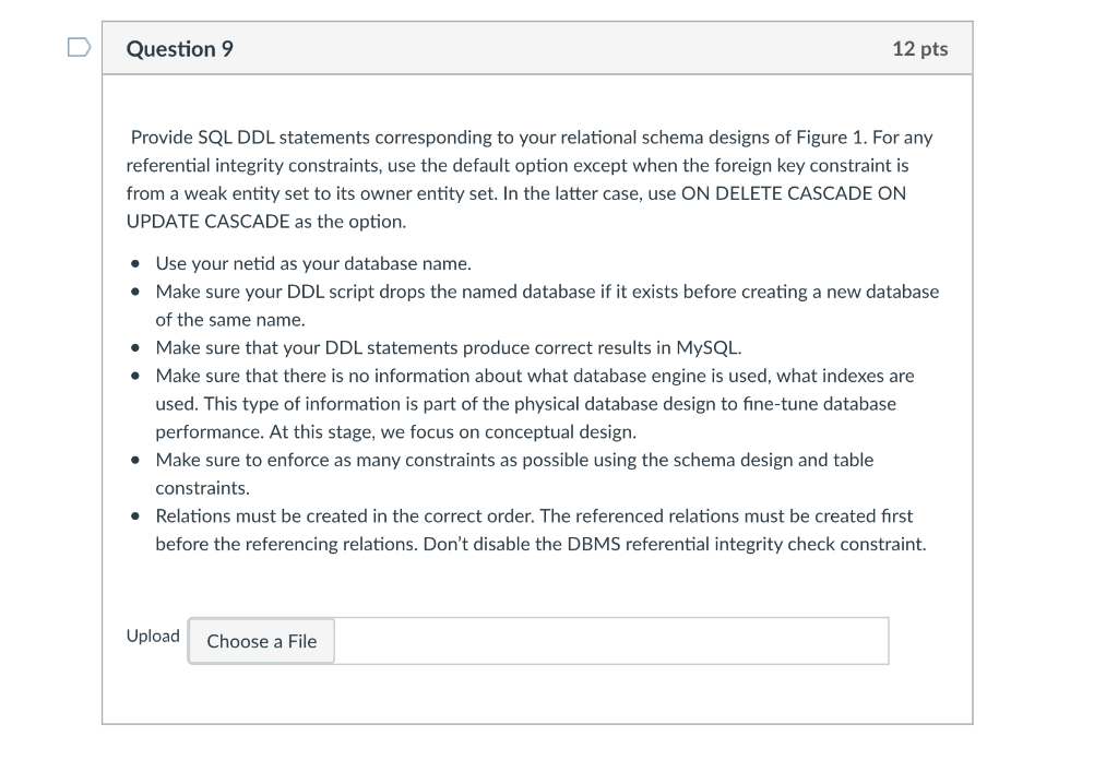 Solved U Question 9 12 pts Provide SQL DDL statements | Chegg.com