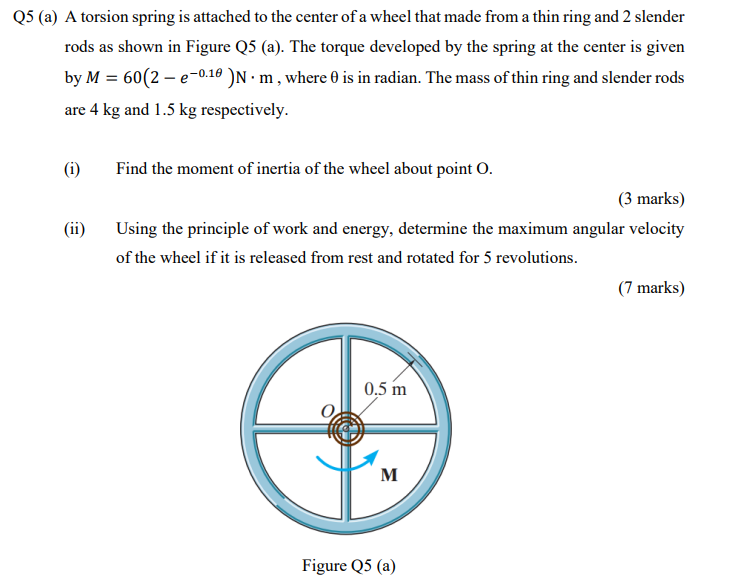 Solved Q5 (a) A torsion spring is attached to the center of | Chegg.com