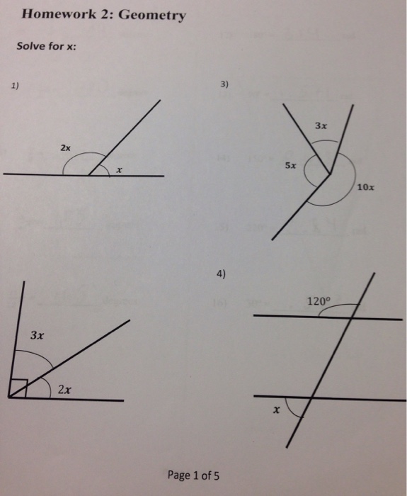 Solved Homework 2: Geometry Solve for x: 3) 1) 3x 2x 5x 10x | Chegg.com