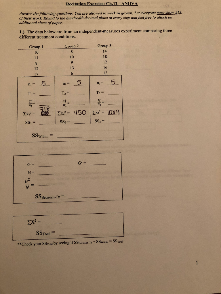 Solved Recitation Exercise: Ch.12 -ANOVA Answer the | Chegg.com