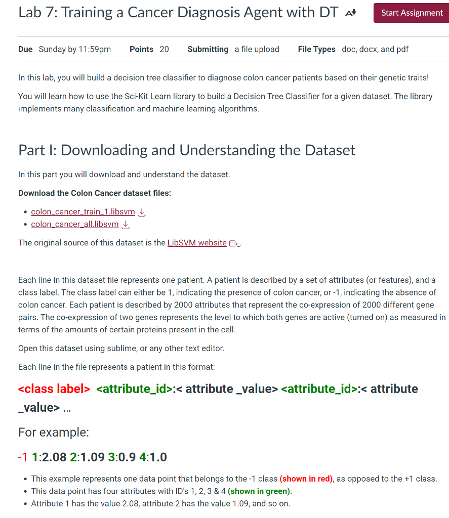 Lab 7: Training a Cancer Diagnosis Agent with DT at | Chegg.com