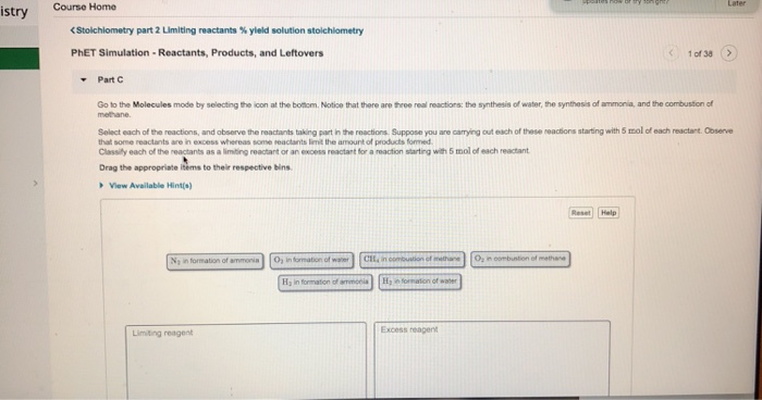 Solved Stoichiometry part 2 Limiting reactants % yield | Chegg.com