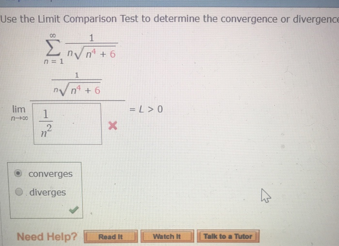 Solved Use the Limit Comparison Test to determine the | Chegg.com