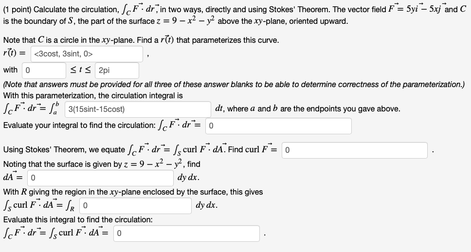 Solved (1 point) Calculate the circulation, ScF.dr, in two | Chegg.com
