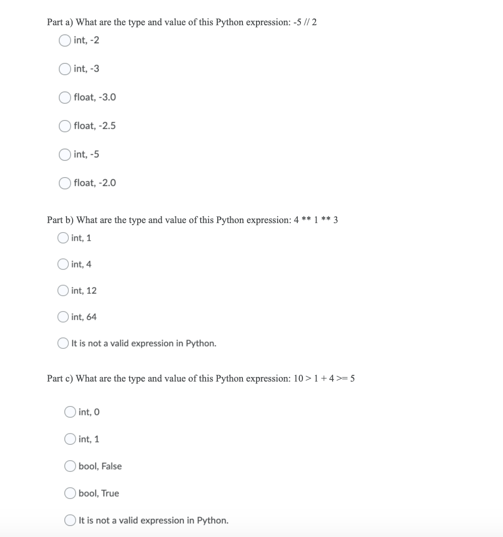 Solved Part a) What are the type and value of this Python | Chegg.com