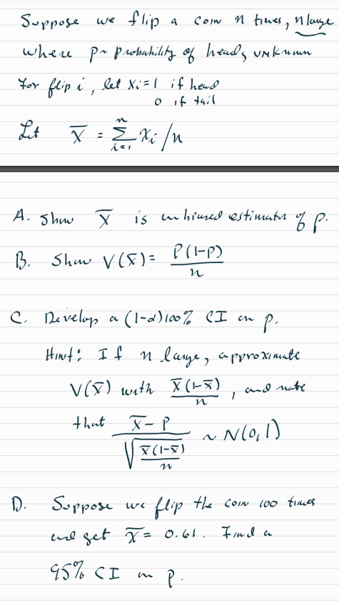 Solved Suppoge we flip a coin n times, n lauge where | Chegg.com