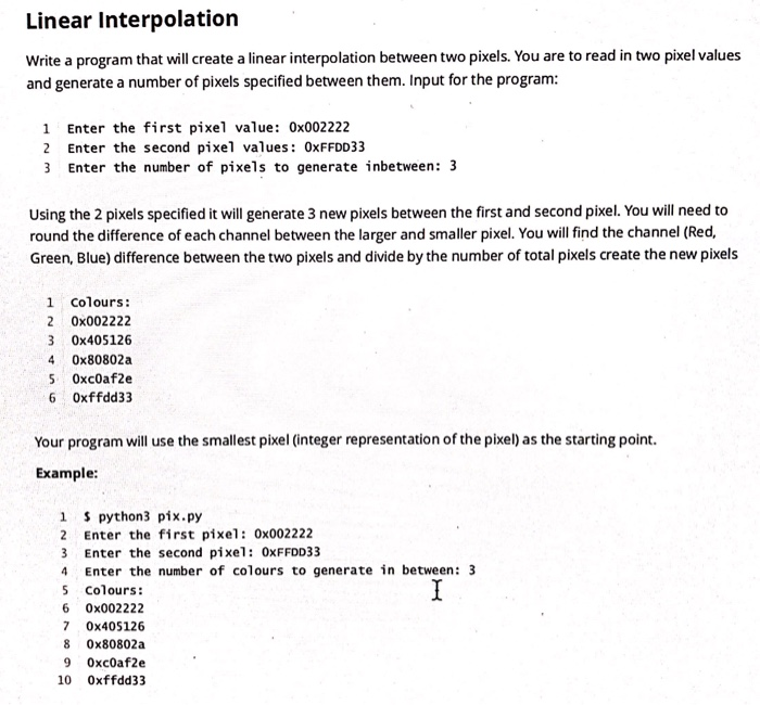 Solved Linear Interpolation Write a program that will create | Chegg.com