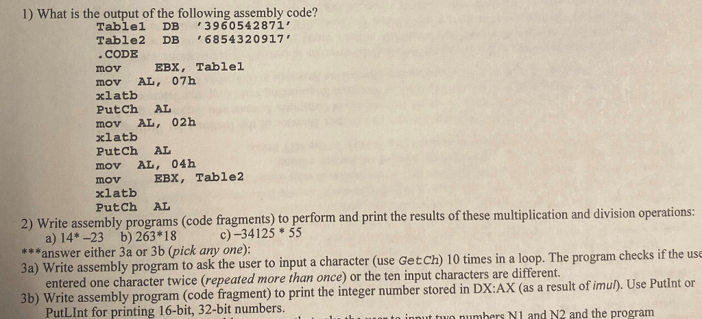 1) What is the output of the following assembly | Chegg.com