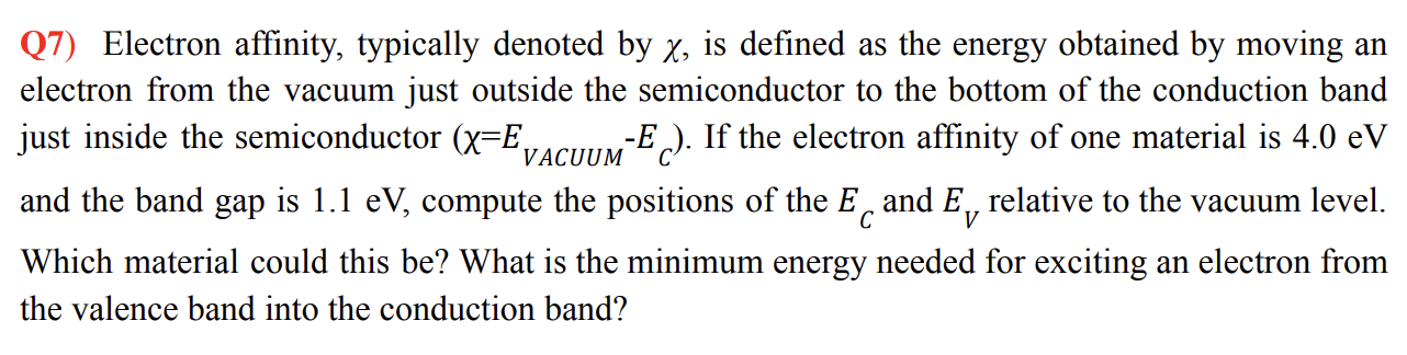 Solved Q7) ﻿Electron affinity, typically denoted by χ, ﻿is | Chegg.com