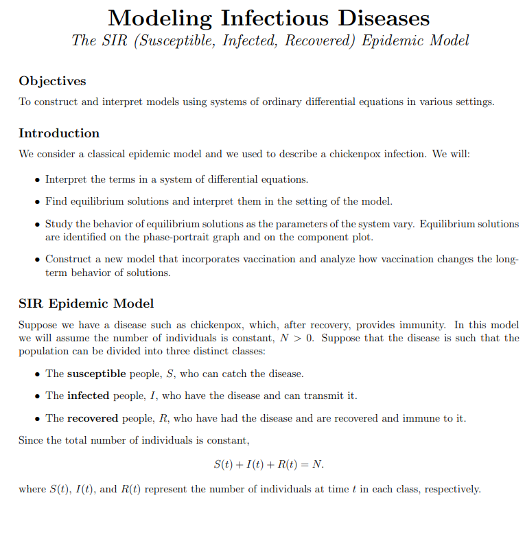 Solved Modeling Infectious Diseases The SIR (Susceptible, | Chegg.com
